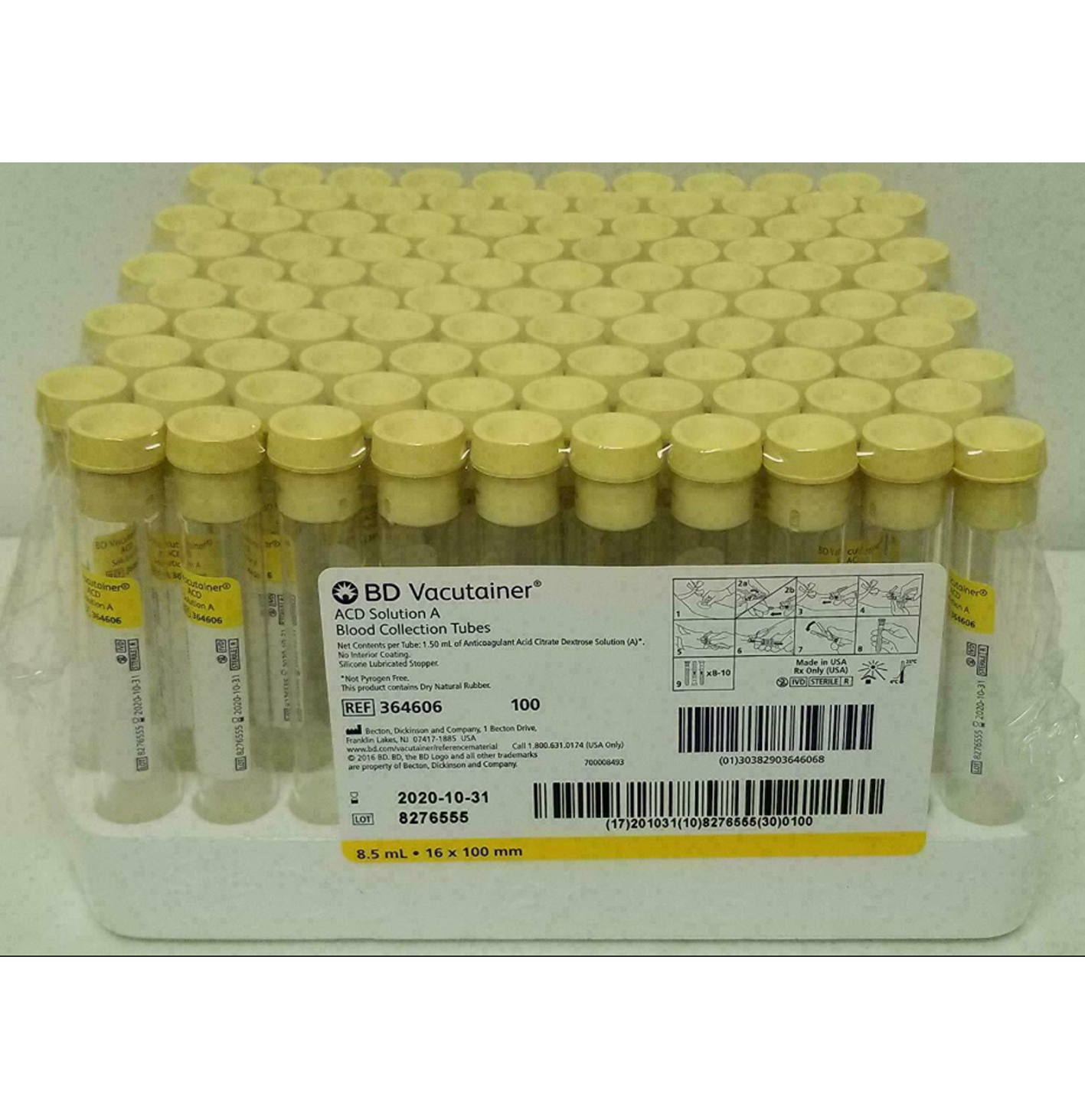 BD 364606 8.5mL ACD全血玻璃管，A型ACD溶液:枸橼三钠、枸橼酸、右旋葡萄糖，黄色一般盖，现货价格_品牌:BD -丁香通官网