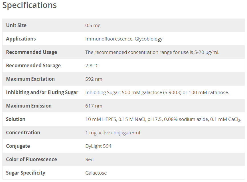 DyLight*594 GRIFFONIA SIMPLICIFOLIA LECTIN I - B4 (0.5mg)加纳籽凝集素I-同工凝集素 ...