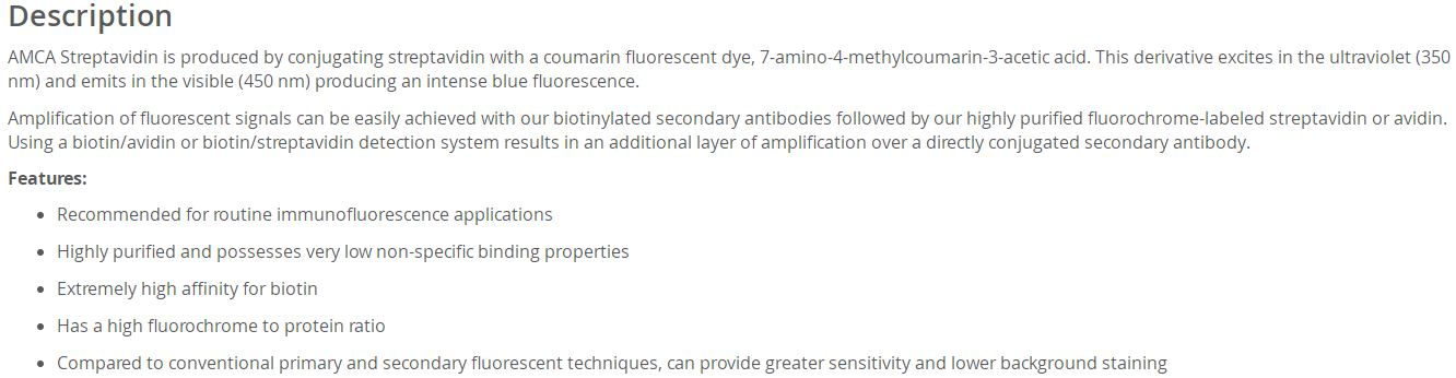 AMCA STREPTAVIDIN (1mg)链霉亲和素，AMCA标记价格_品牌:Vector Laboratories-丁香通官网
