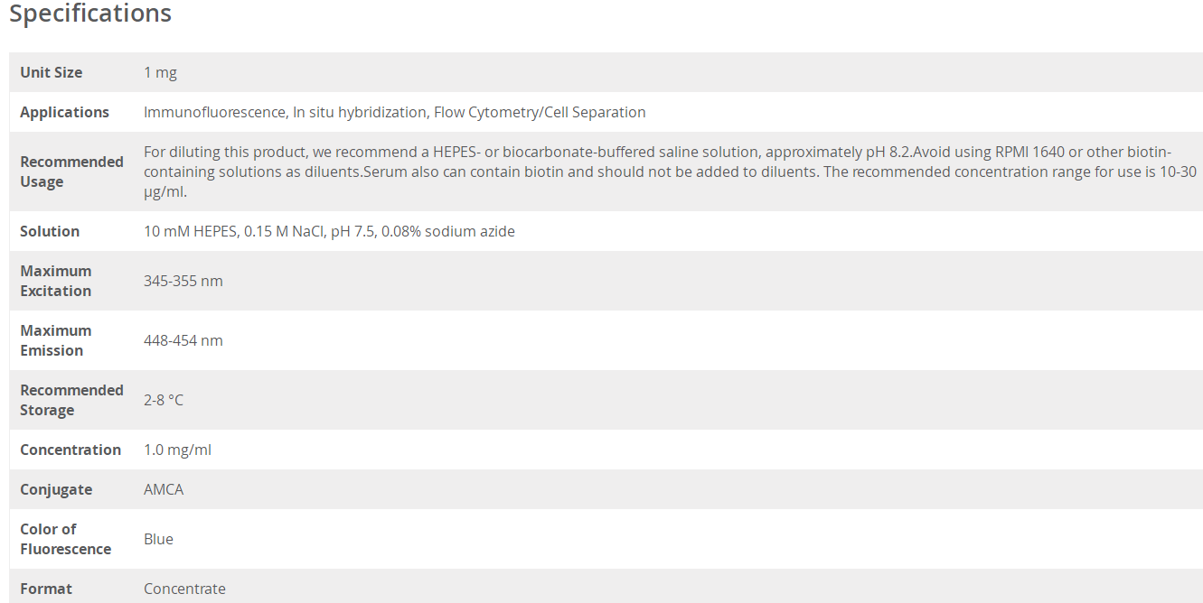 AMCA STREPTAVIDIN (1mg)链霉亲和素，AMCA标记价格_品牌:Vector Laboratories-丁香通官网