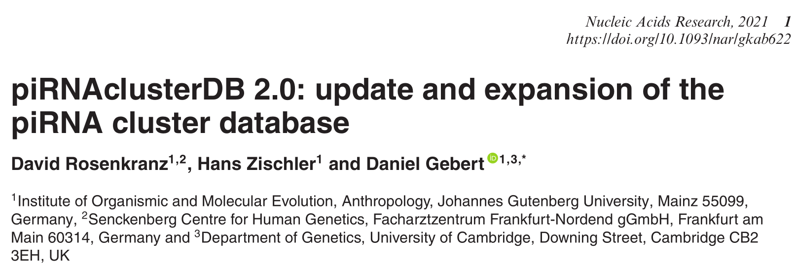 piRNAclusterDB 2.0数据库 - 企业动态 - 丁香通