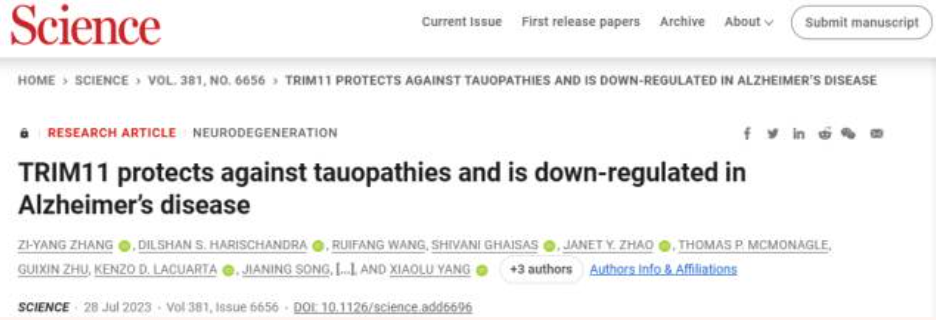 Science：TRIM11可作为阿尔茨海默等tau 蛋白病潜在的基因治疗靶点 - 企业动态 - 丁香通