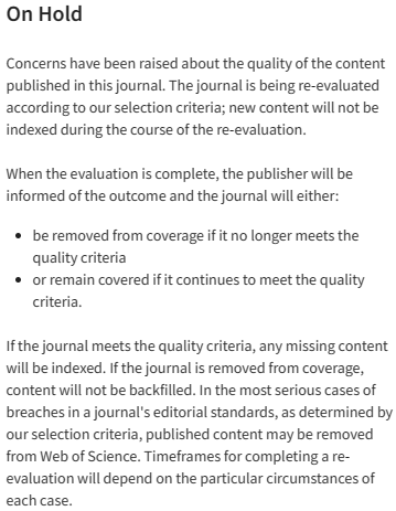 1本SCI期刊已恢复收录，仍有2本“on hold”！-公司新闻-美国LetPub SCI论文编辑