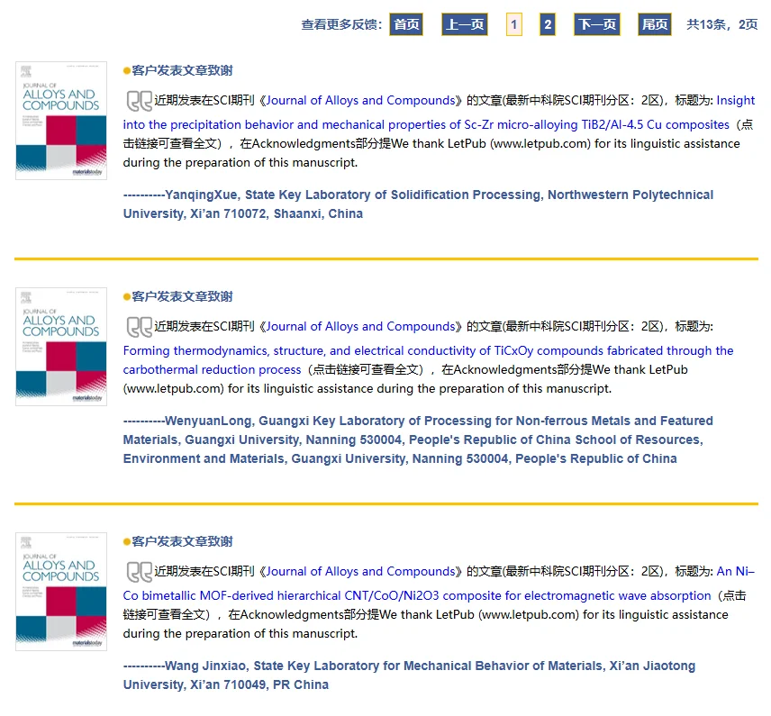 恭喜！中科院2区Top《Journal of Alloys and Compounds》影响因子创新高！-公司新闻-美国LetPub SCI论文编辑