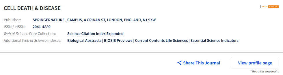 IF 8.1！审稿速度快！中科院1区Top期刊《Cell Death &Disease》！-公司新闻-美国LetPub SCI论文编辑